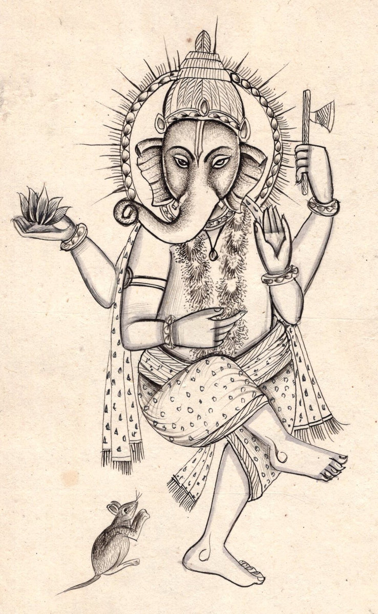 Ganesha Ink Sketch Art Handmade Indian Hindu God Ganesh Ethnic Religio ...