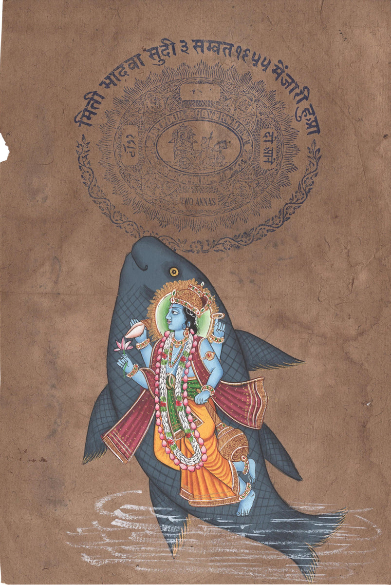 Vishnu Matsya Art Handmade Hindu God Fish Incarnation Avatar Watercolo ...