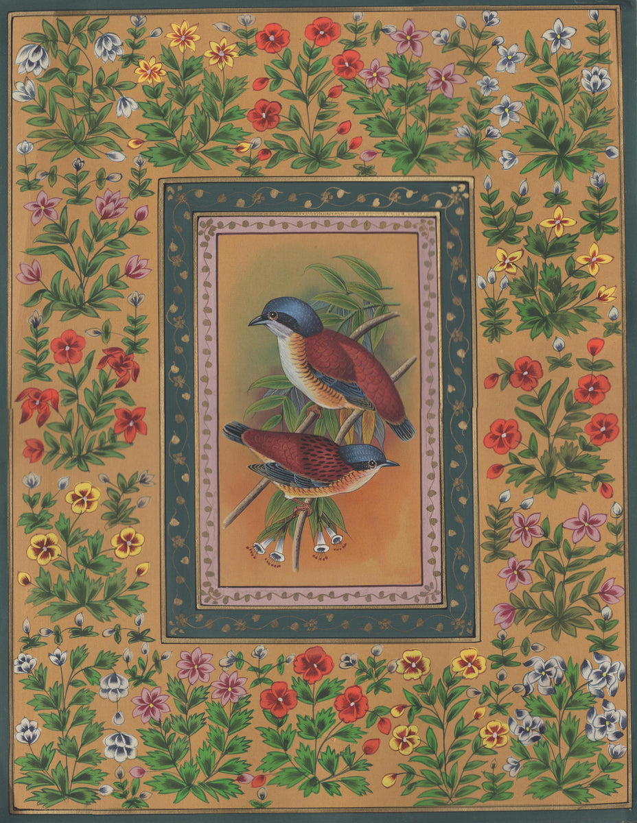 Sparrow Painting Handmade Indian Bird of Paradise Nature Floral Miniat ...