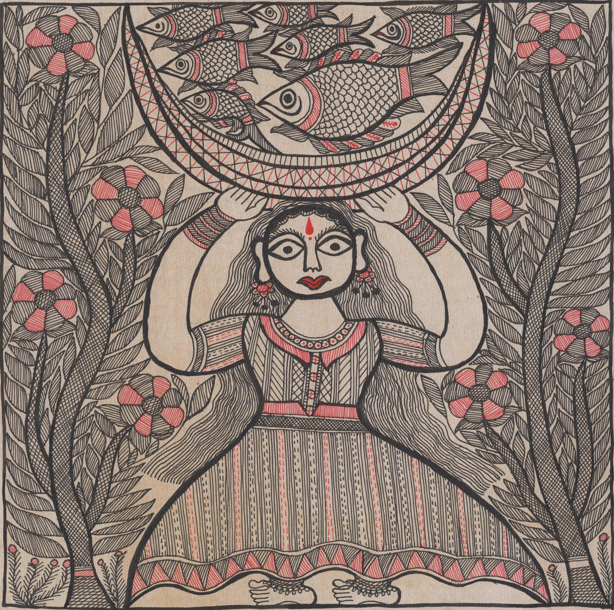 Madhubani Fish Villager Ethnic Art Handmade Indian Tribal Mithila Folk ...