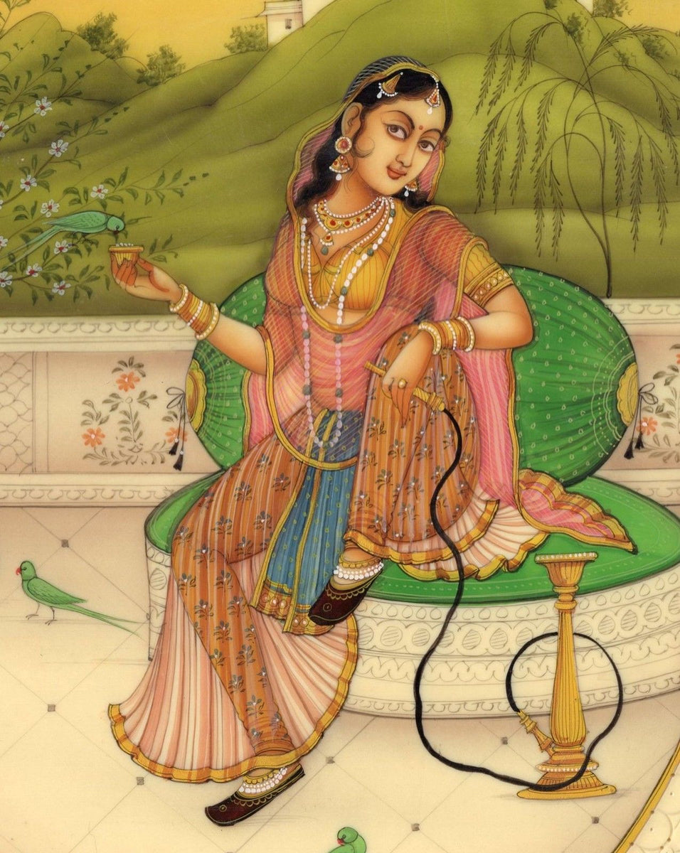 Indian Miniature Mughal Princess Watercolor Painting Handmade Mogul Po ...