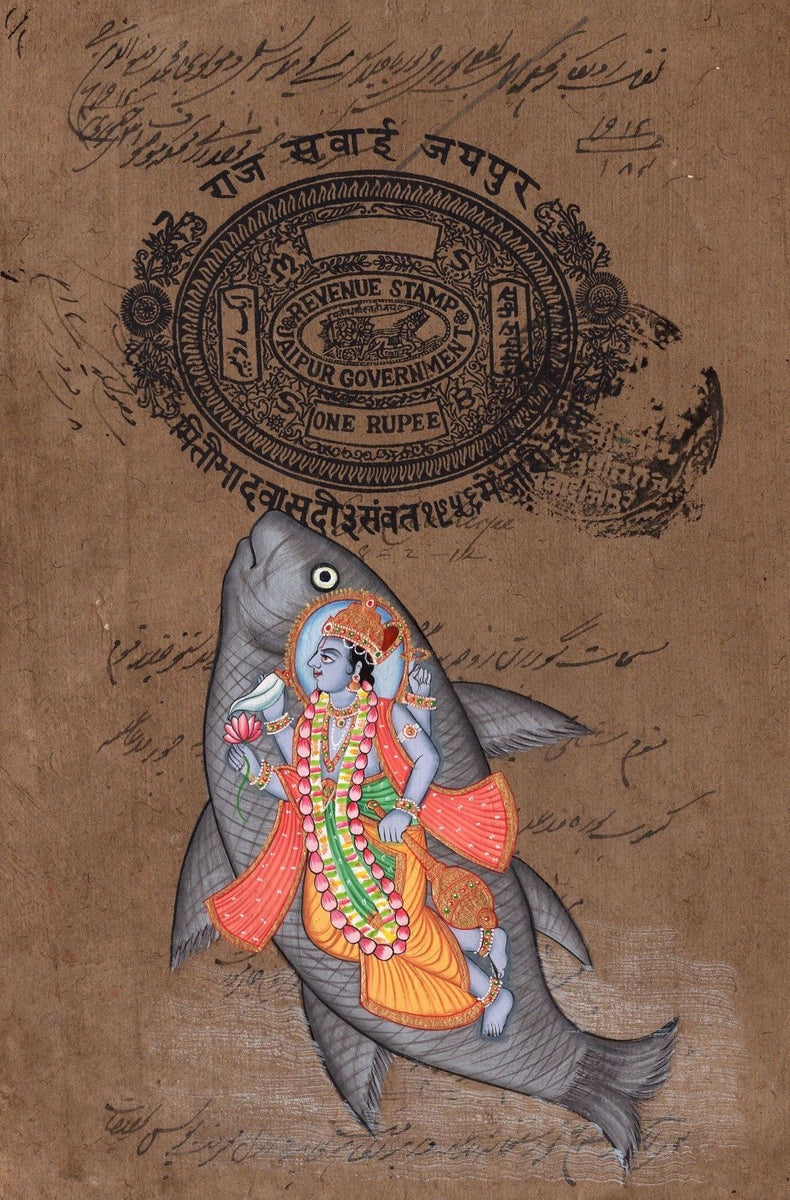 Vishnu Matsya Art Handmade Hindu God Fish Incarnation Avatar Watercolo ...