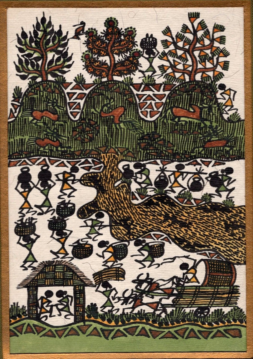 Varli Art Handmade Indian Maharashtra Tribal Miniature Decor Warli Fol ...