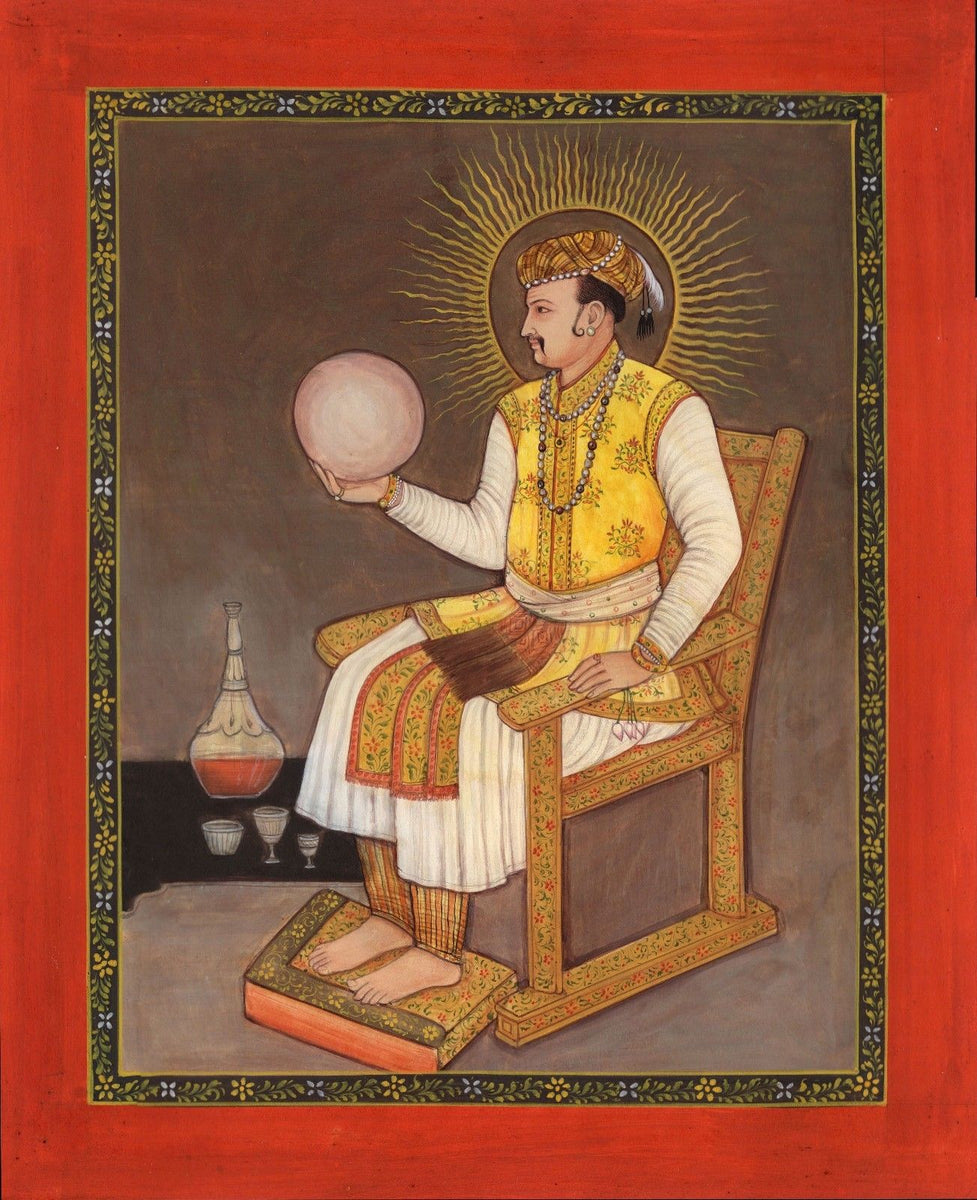 Jahangir Mughal Emperor Painting Handmade Indian Mogul Miniature Portr ...