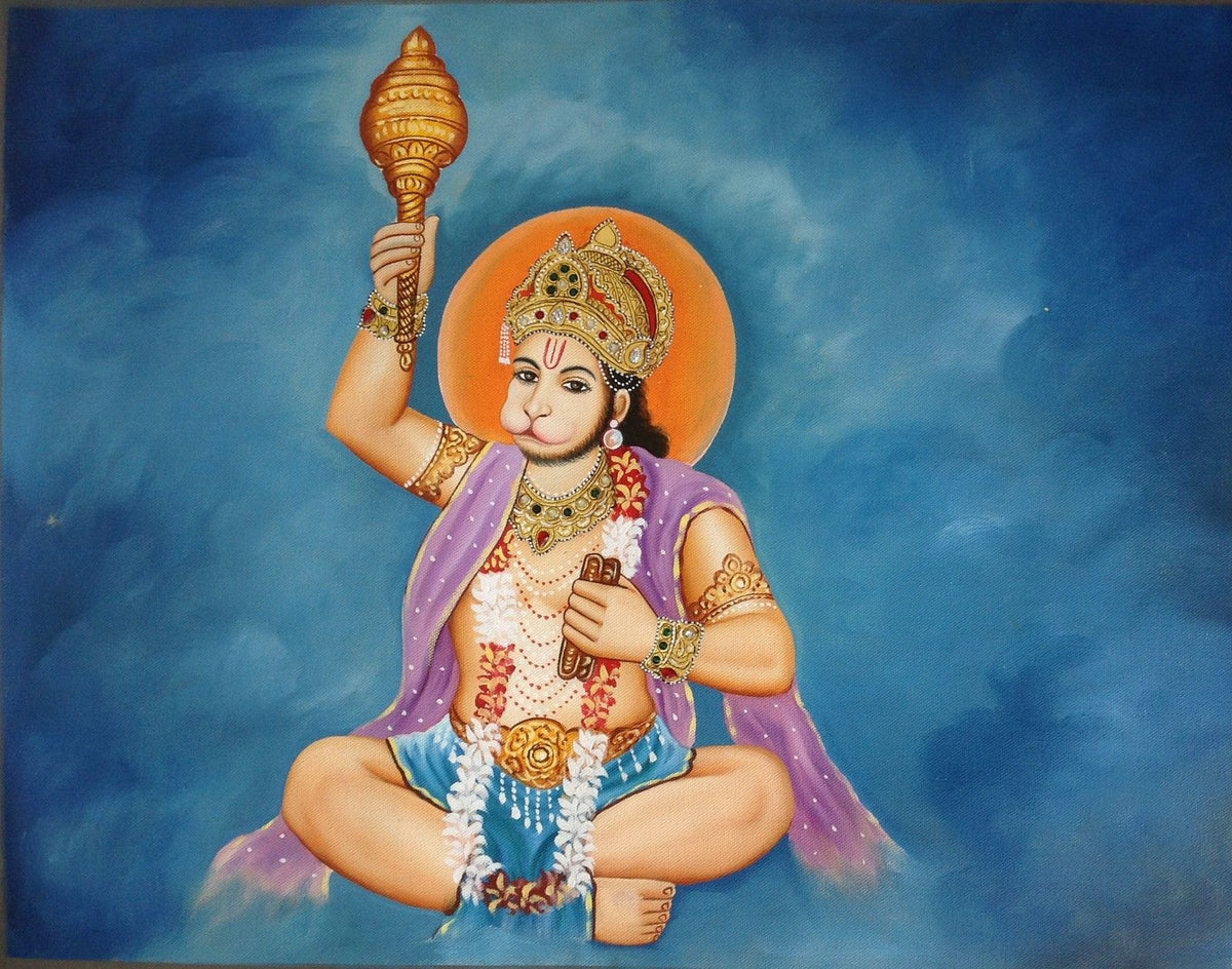 Hanuman Handmade Painting Indian Miniature Hindu Ramayana Epic Oil Can ...