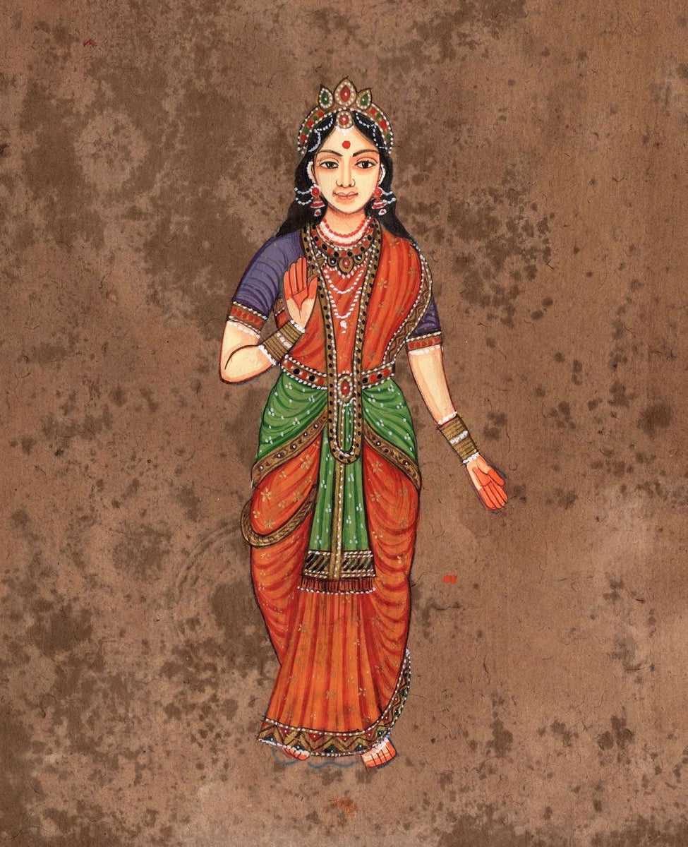 Subhadra Hindu Painting Handmade Indian Goddess Old Stamp Paper Waterc ...