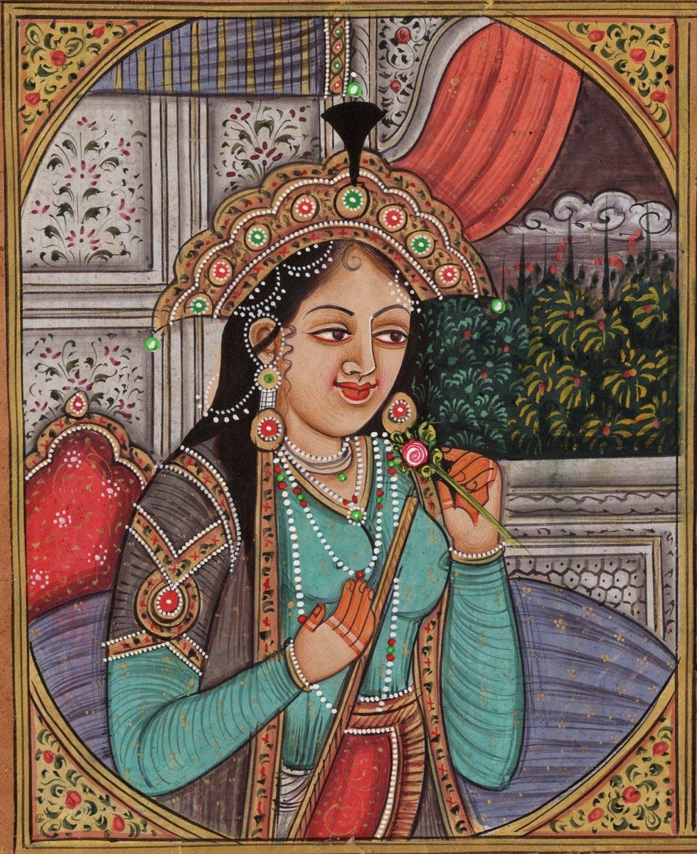 Mughal Miniature Painting Handmade Shah Jahan Mumtaz Mahal Portrait Mo ...