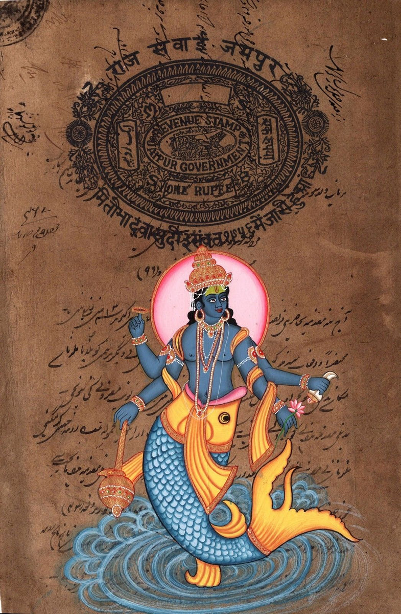 Vishnu Matsya Painting Handmade Hindu God Fish Incarnation Avatar Wate ...