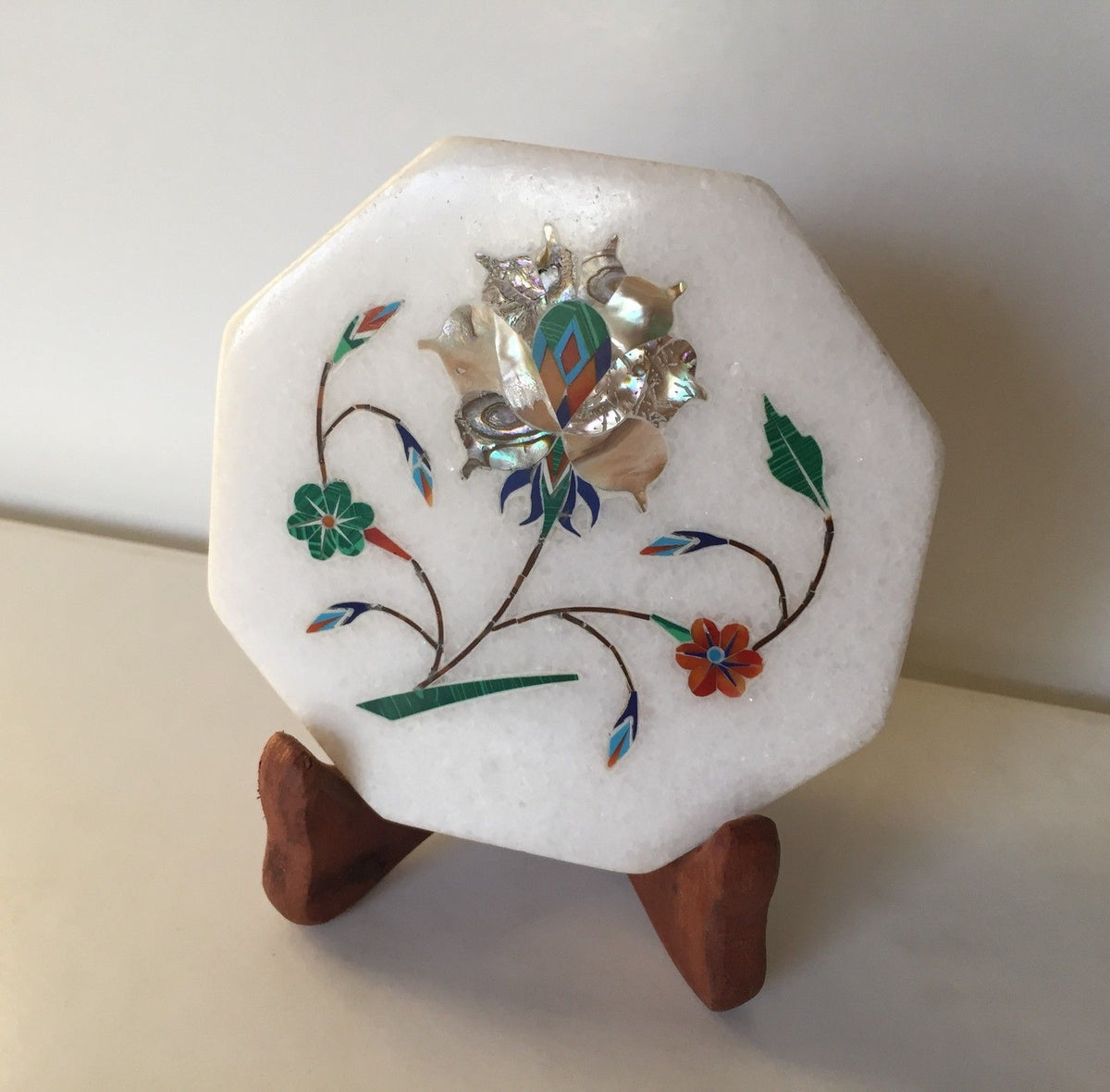 Indian Parchin Kari Marble Inlay Art Handmade 4″ Floral Mosaic Home De ...