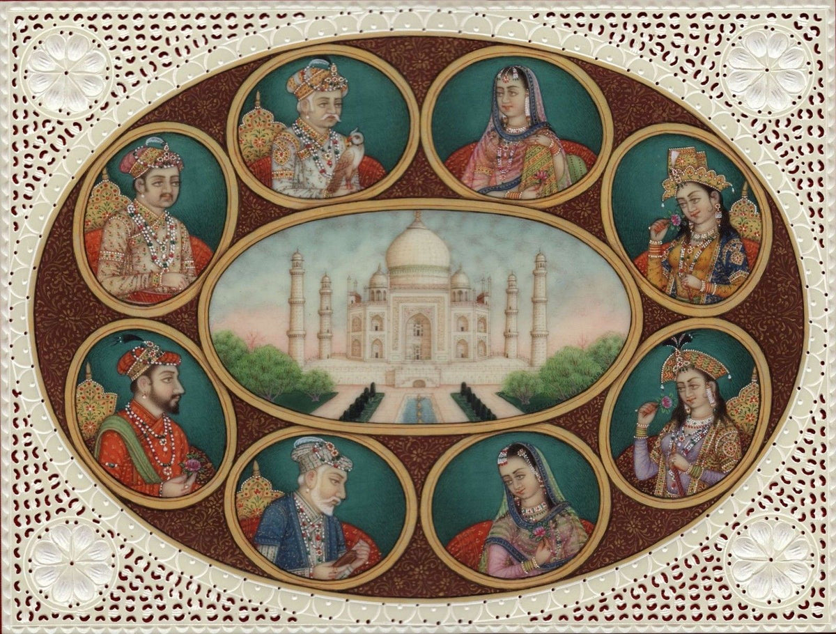 Mughal Dynasty Miniature Art Handmade Mughal Empire Emperor Empress Pa ...