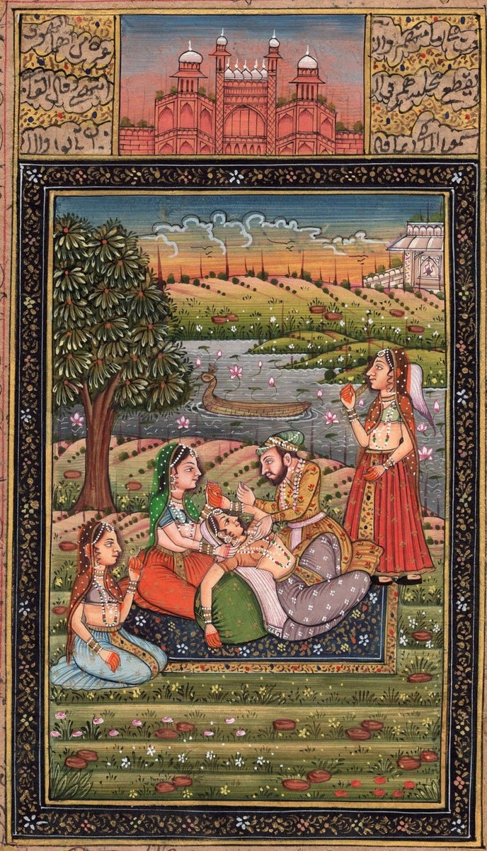 Mughal Miniature Painting Handmade Indo Islamic Script Paper Ethnic Mo ...