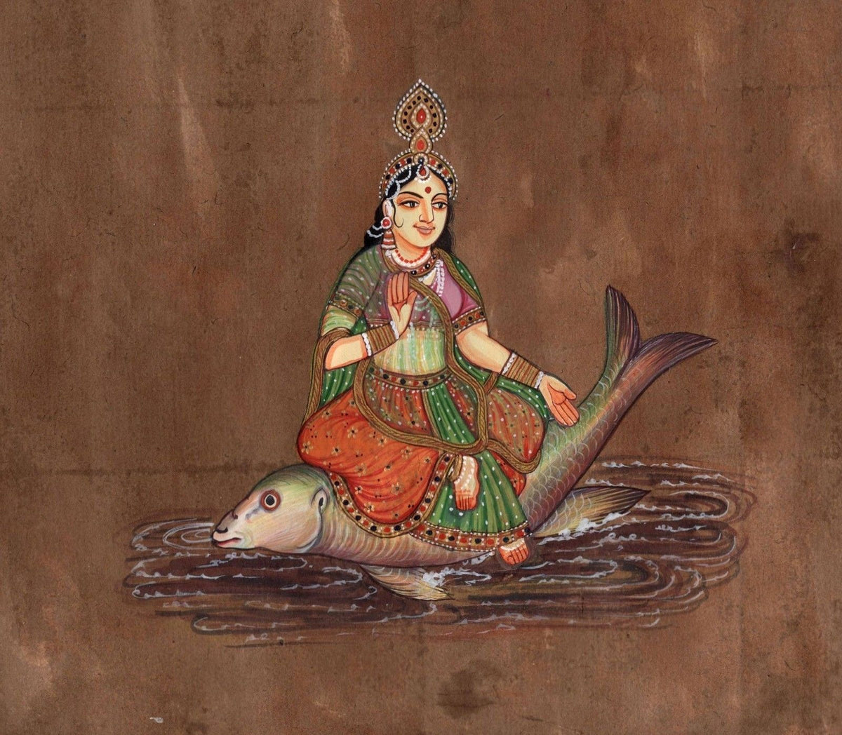 Yamuna Devi Art Handmade Spiritual Hindu Indian Goddess Decor Ethnic P ...