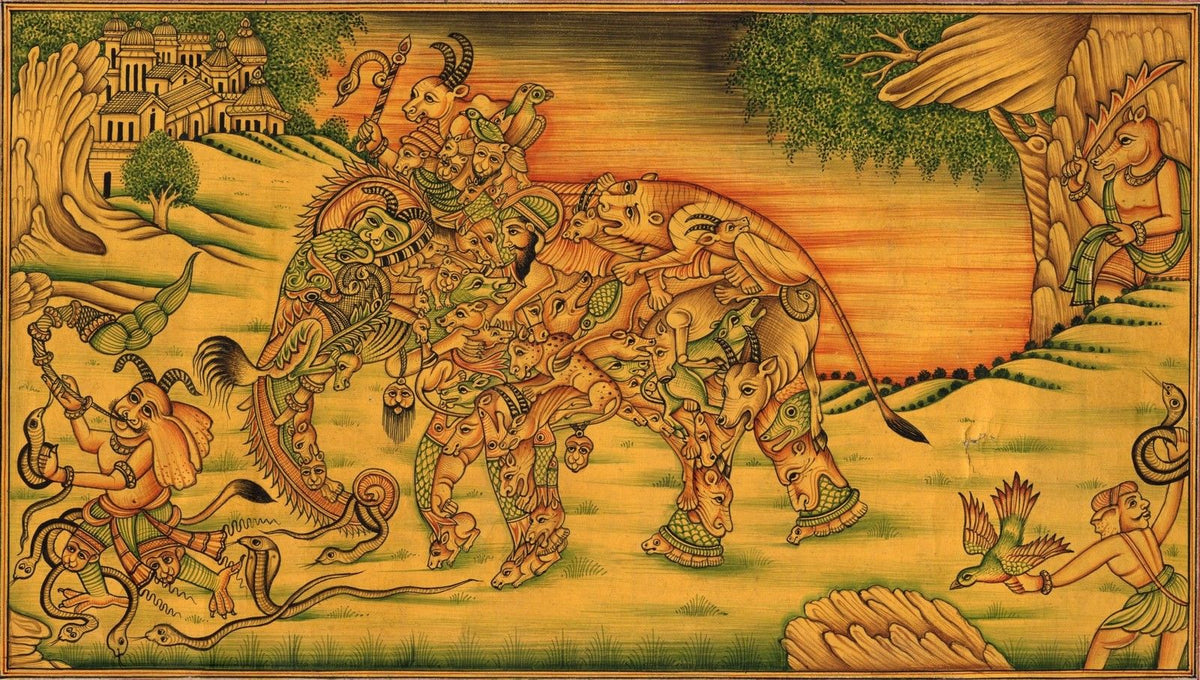 Rajasthani Composite Human Beast Painting Indian Ethnic Miniature Wate ...