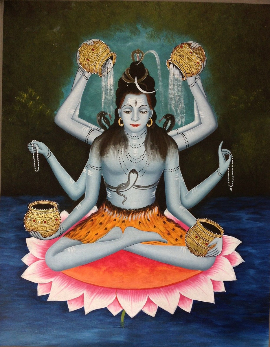 Shiva Reincarnation Art Handmade Hindu Indian God Ethnic Oil on Canvas ...