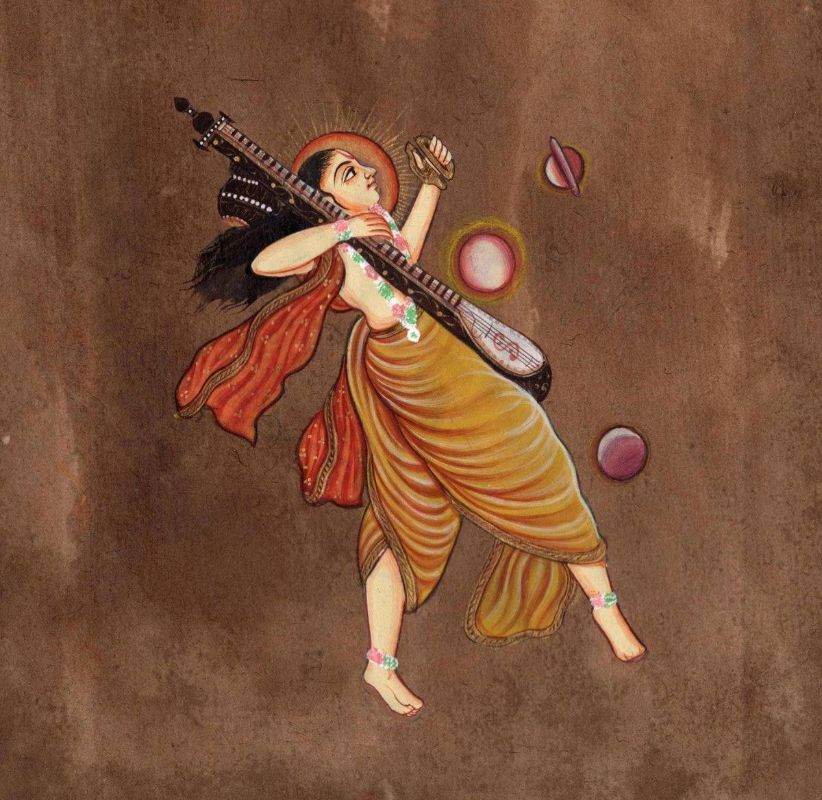 Hindu Narada Muni Painting Handmade Indian Deity Old Stamp Paper Water ...