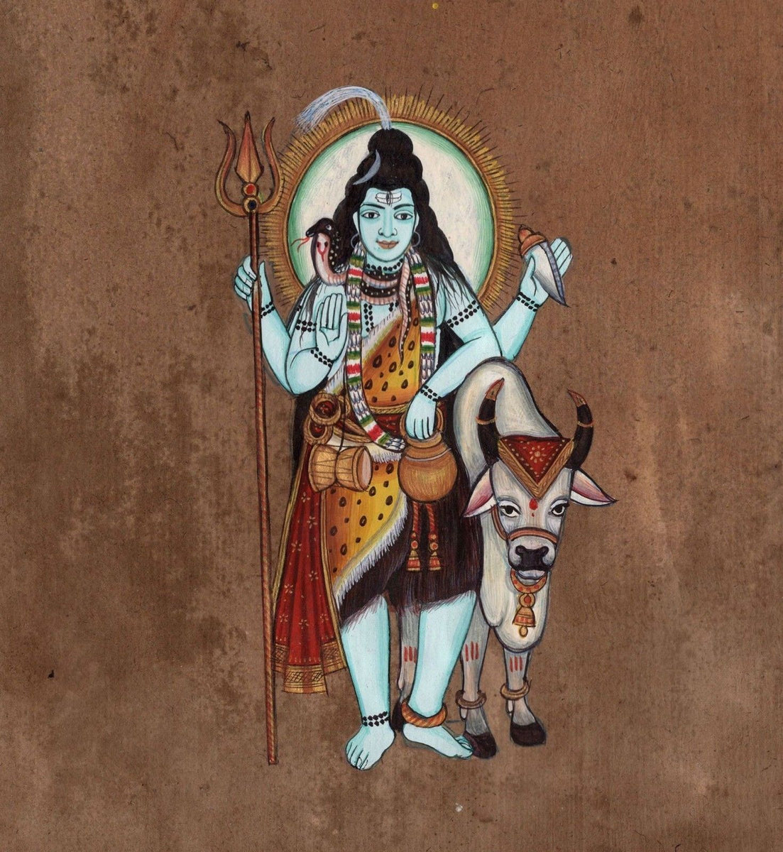 Hindu God Shiva Painting Handmade Old Stamp Paper Indian Religious Shi ...