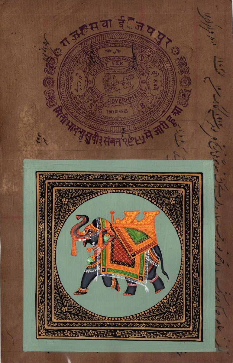 Indian Elephant Ethnic Decor Art Handmade Miniature Vintage Stamp Pape ...