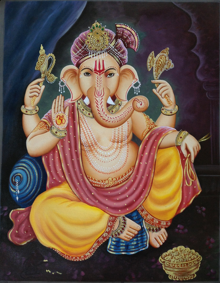 Ganesha Hindu Art Handmade Ganpati Ganesh Indian Religious Canvas Oil ...