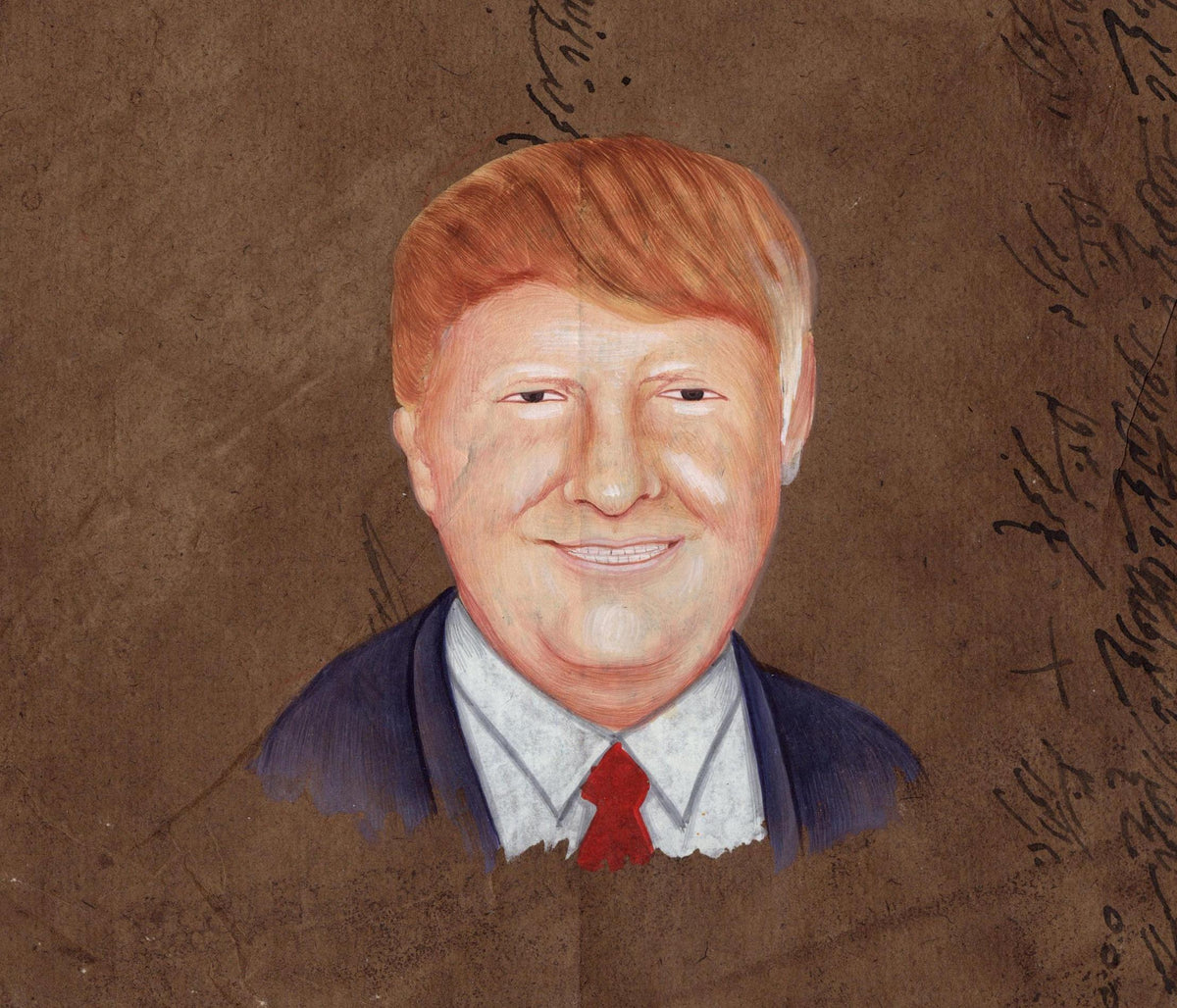 Donald Trump Art Handmade Indian Miniature Old Stamp Paper Portrait Pa ...