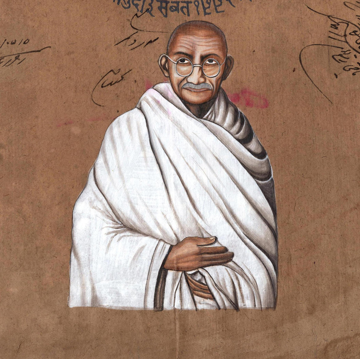 Mahatma Gandhi Painting Handmade Indian Miniature Old Stamp Paper Port ...