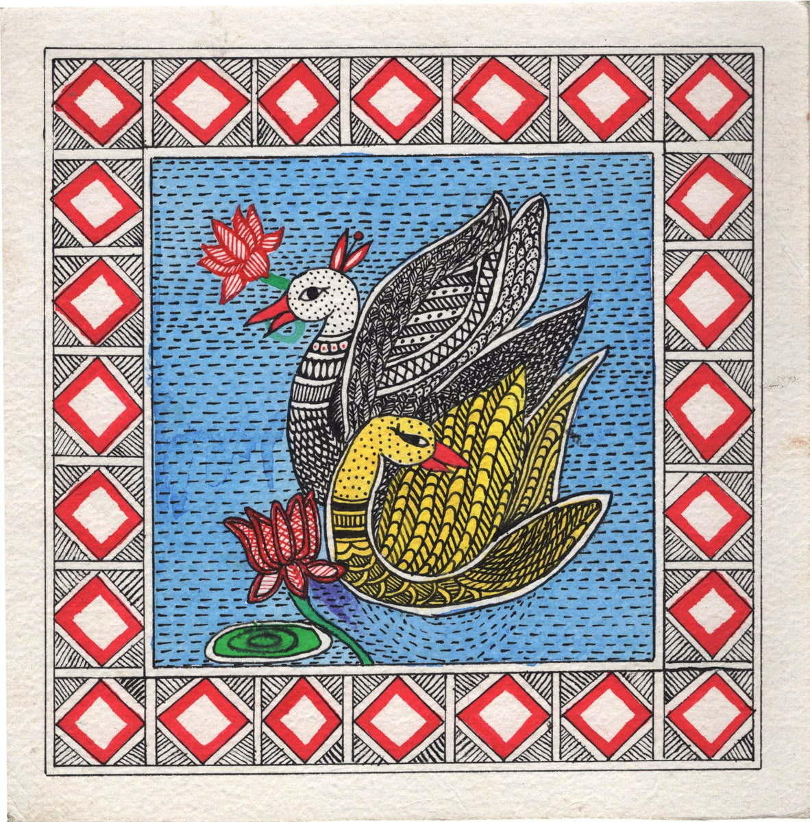 Madhubani Swan Bird Ethnic Art Handmade Indian Tribal Mithila Nature P ...