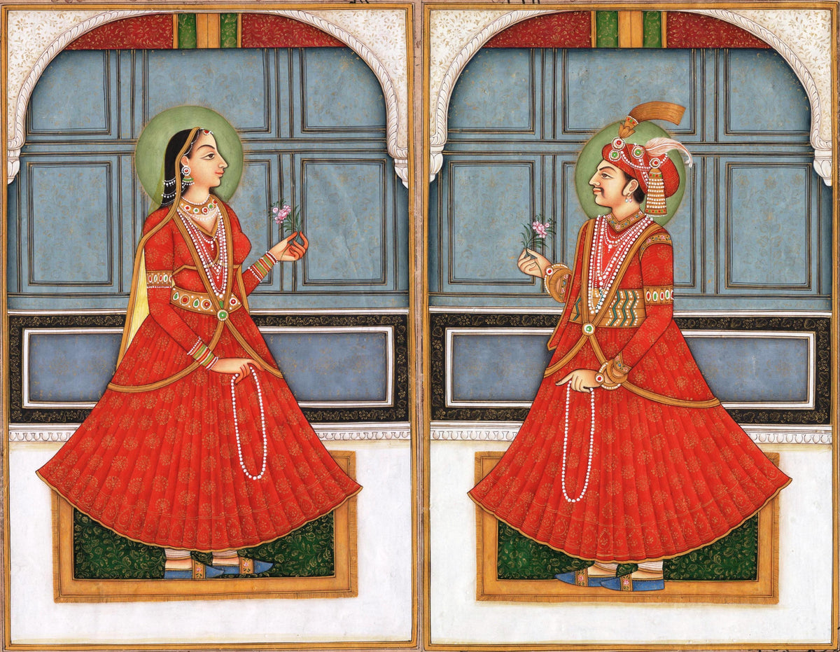 Mughal Empire Miniature Art Handmade Mogul Prince Princess Portrait Pa ...
