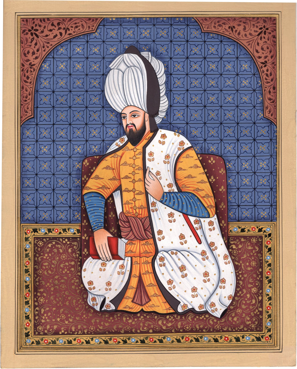 Persian Iran Shah Portrait Art Handmade Watercolor Emperor Asian Ethni ...