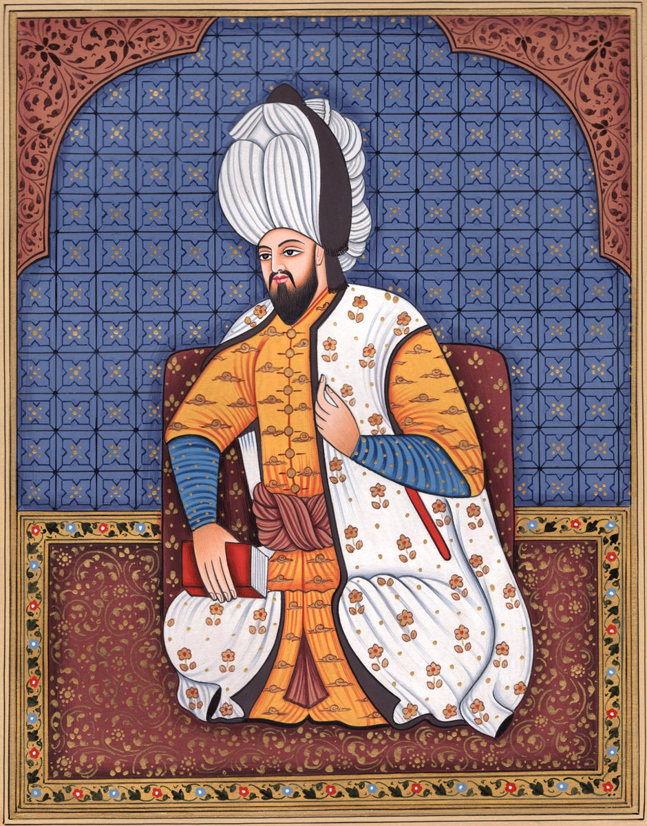 Persian Iran Shah Portrait Art Handmade Watercolor Emperor Asian Ethni ...