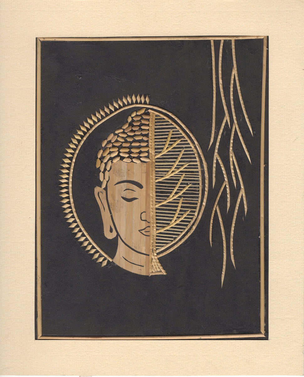 Buddha Half Chakra Banayan Leaf Face Sikki Grass Craft Handmade Madhub ...