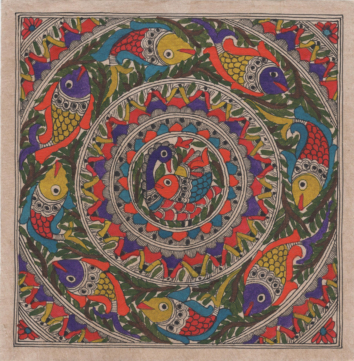 Madhubani Fish Motif Art Indian Mithila Handmade Miniature Tribal Folk ...