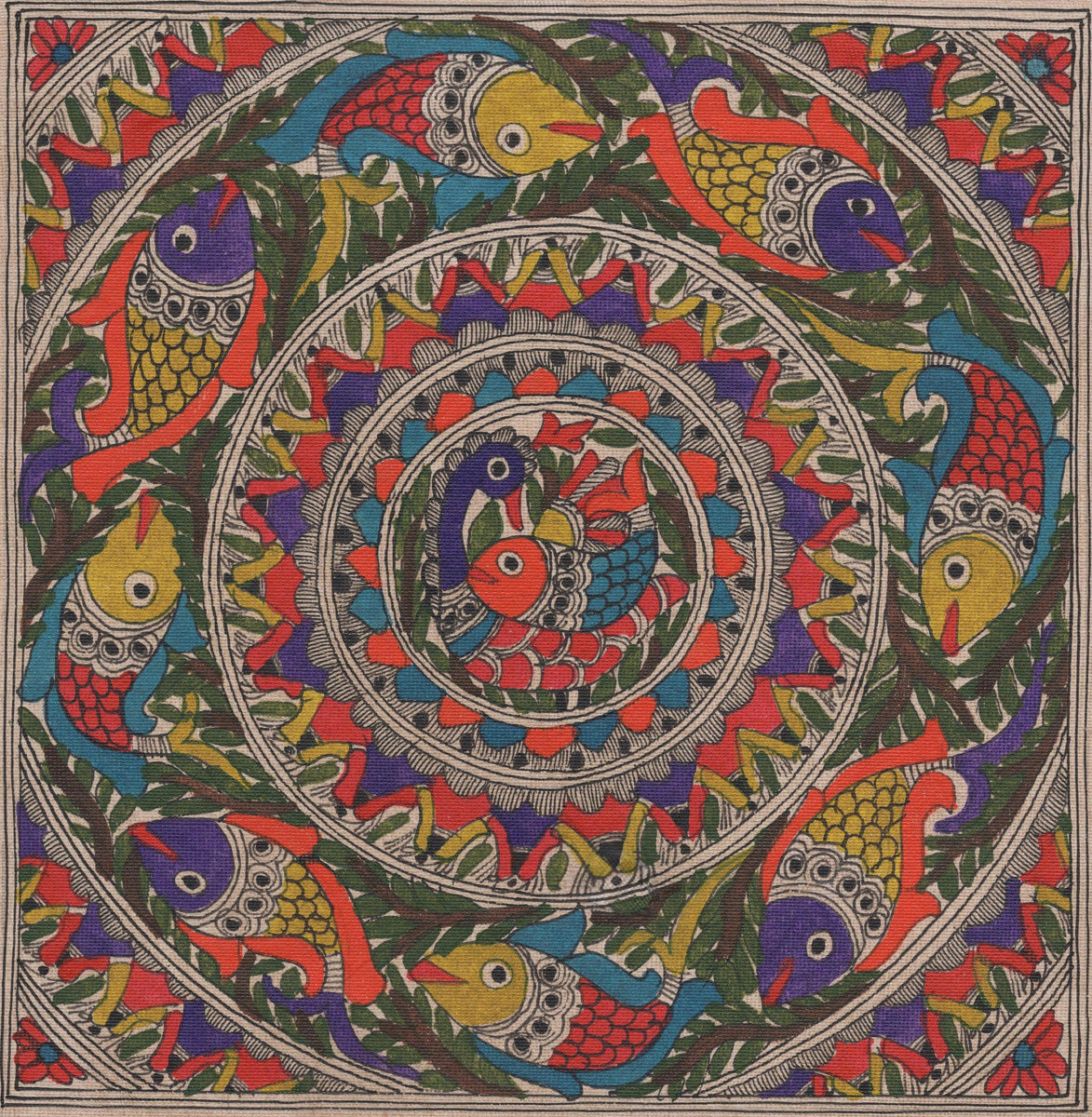 Madhubani Fish Motif Art Indian Mithila Handmade Miniature Tribal Folk ...