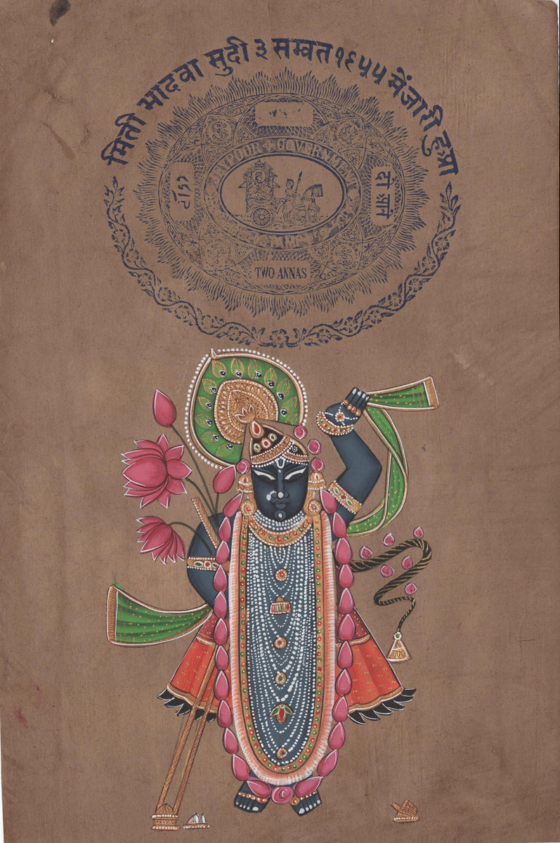 Shrinathji Krishna Hindu Painting Handmade Indian Miniature Stamp Pape ...