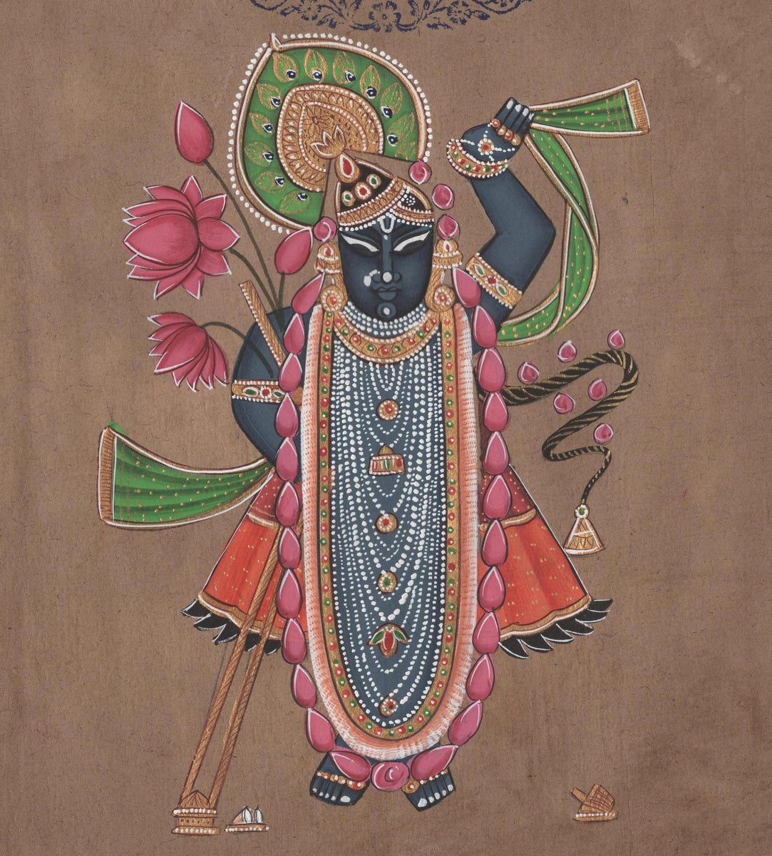 Shrinathji Krishna Hindu Painting Handmade Indian Miniature Stamp Pape ...