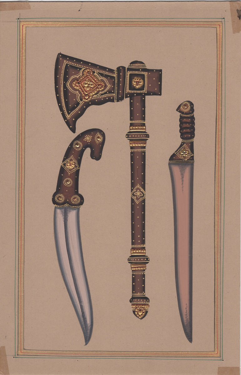 Indo Islamic Arms Art Handmade Decorated Dagger Axe Sword Mughal Weapo ...
