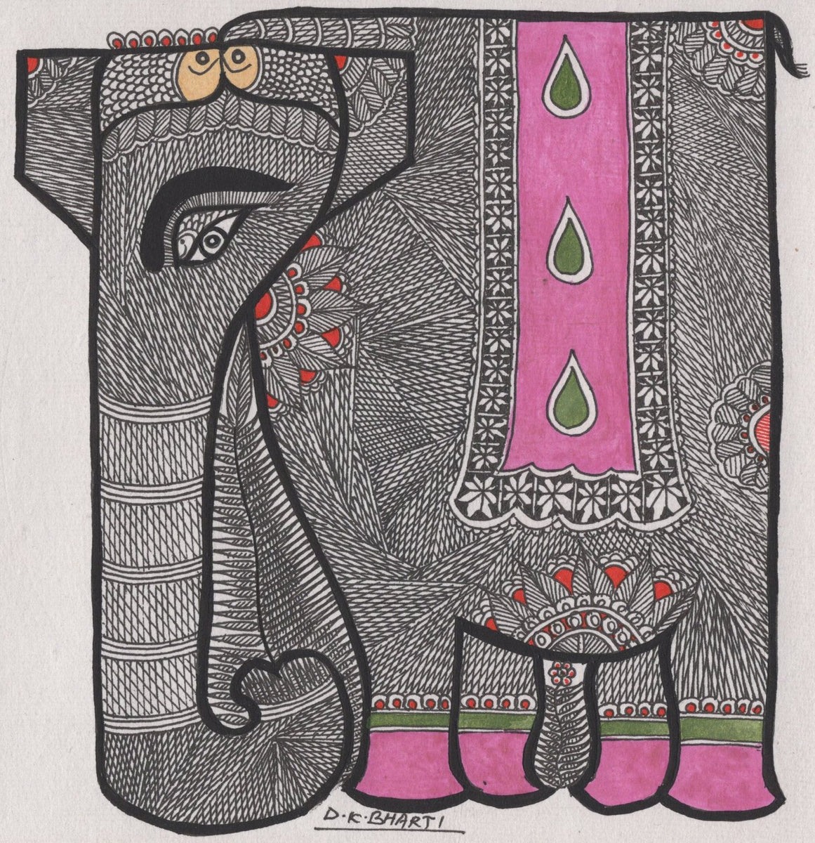Madhubani Indian Tribal Folk Art Handmade Mithila Bihar Ethnic Elephan ...