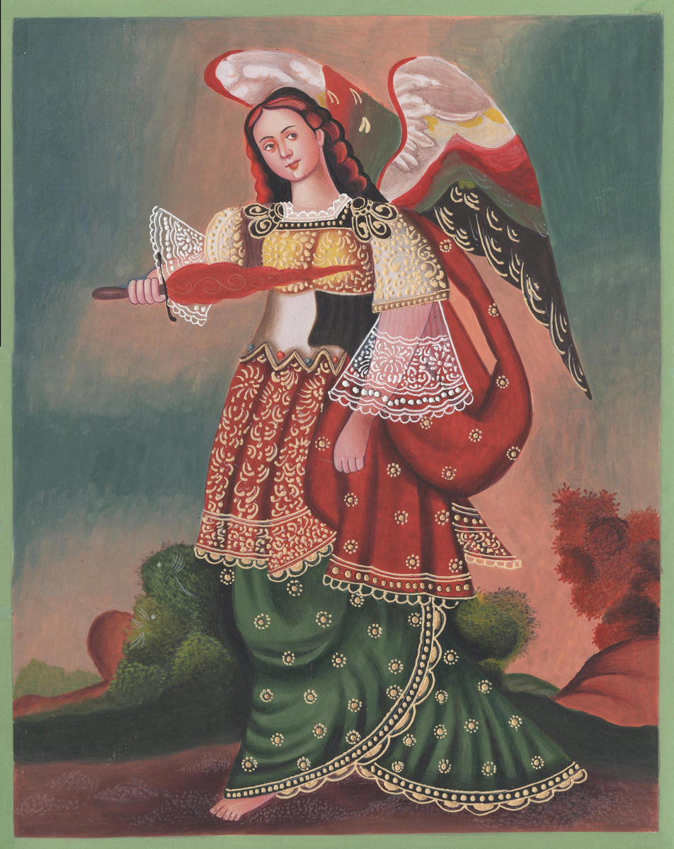 Archangel Uriel Peruvian Indian Art Handmade Peru Folk Watercolor Cuzc ...