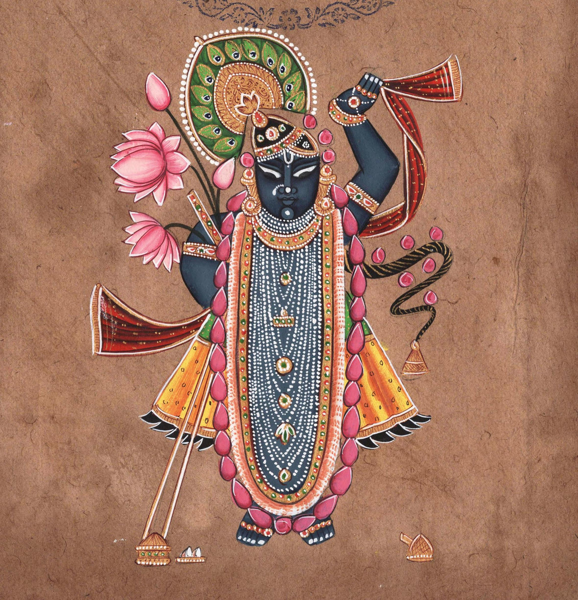 Shrinathji Krishna Hindu Painting Handmade Indian Miniature Stamp Pape ...