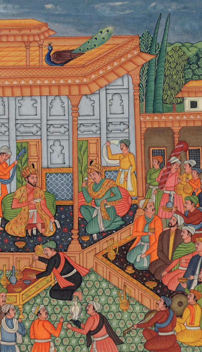 Mughal Empire Miniature Painting Handmade Moghul Indian Emperor Court ...