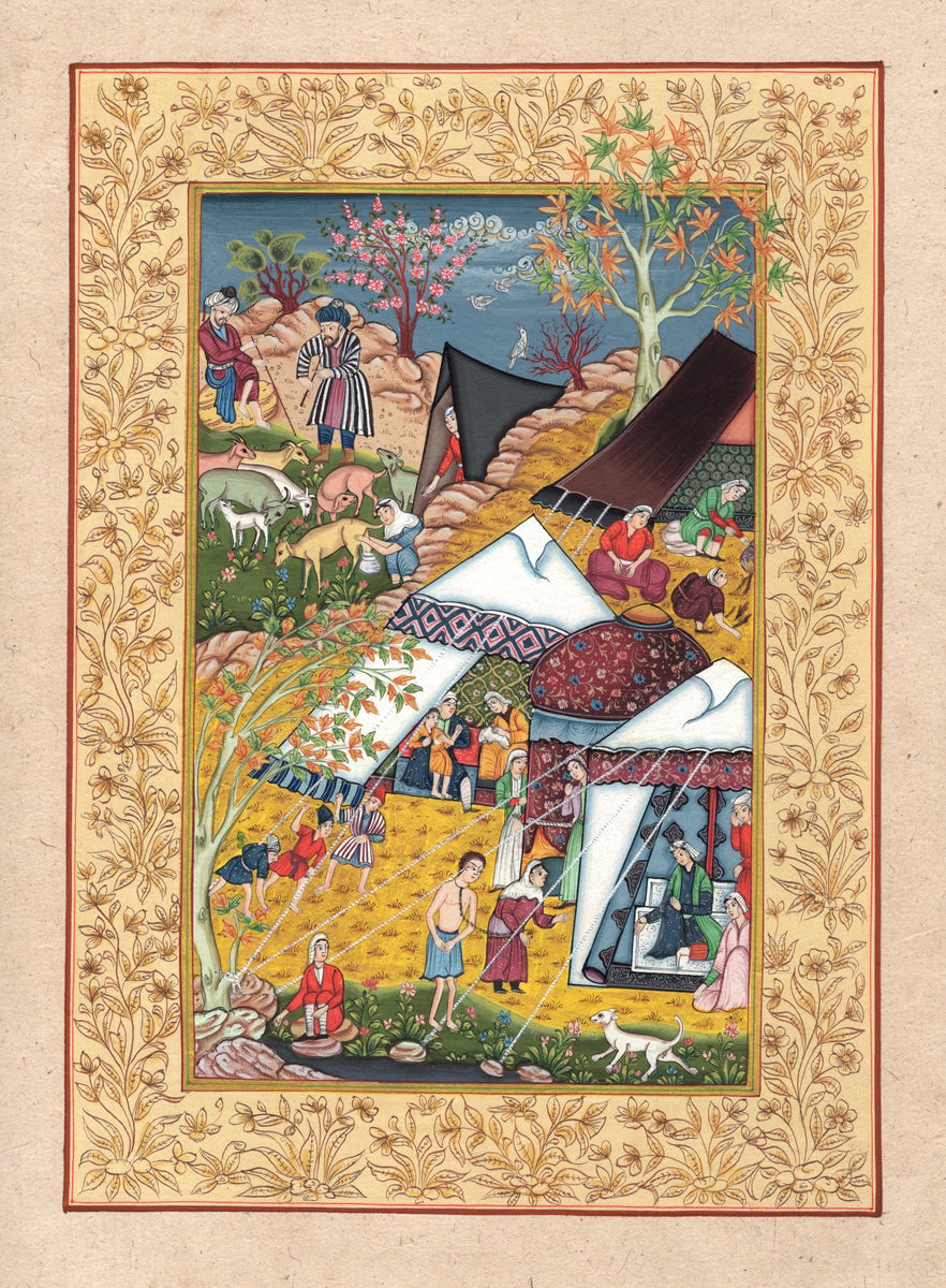 Persian Miniature Painting Khamsa of Nizami Mir Sayyid Ali Layala Majn ...