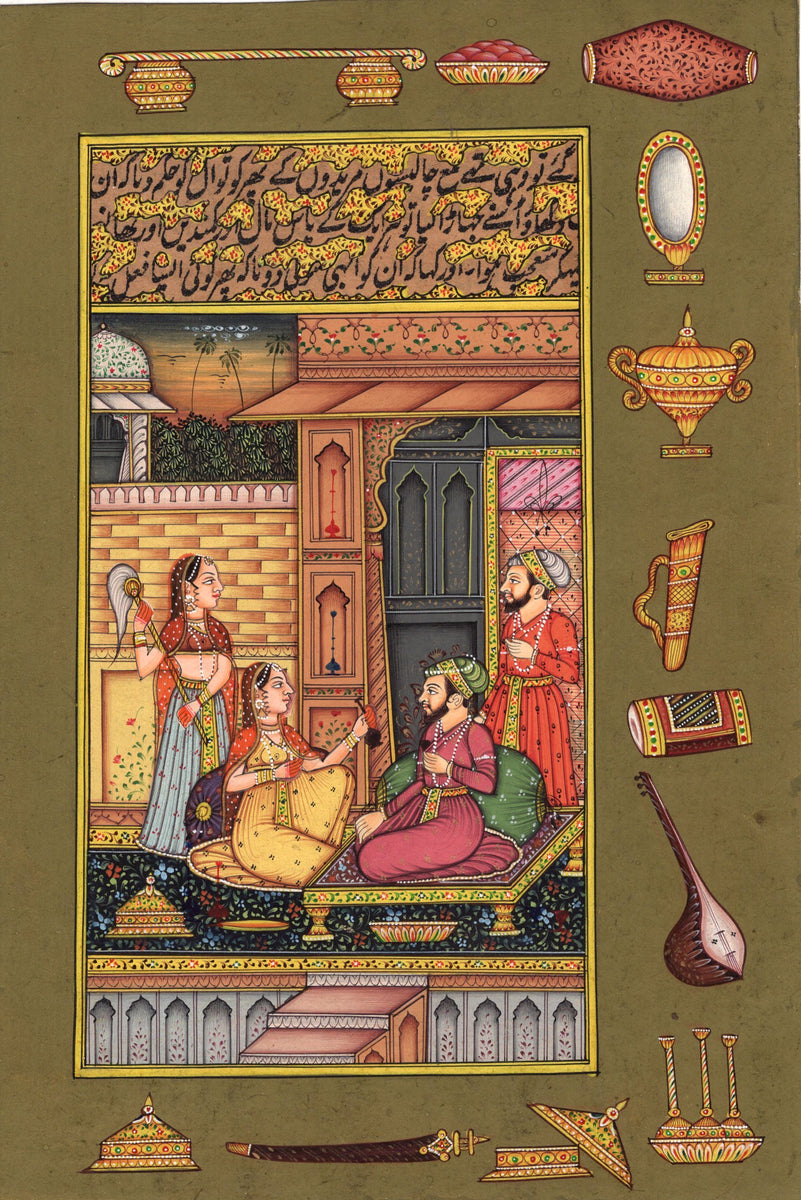 Mughal Ethnic Miniature Painting Handmade Indo Islamic Script Paper Mo ...