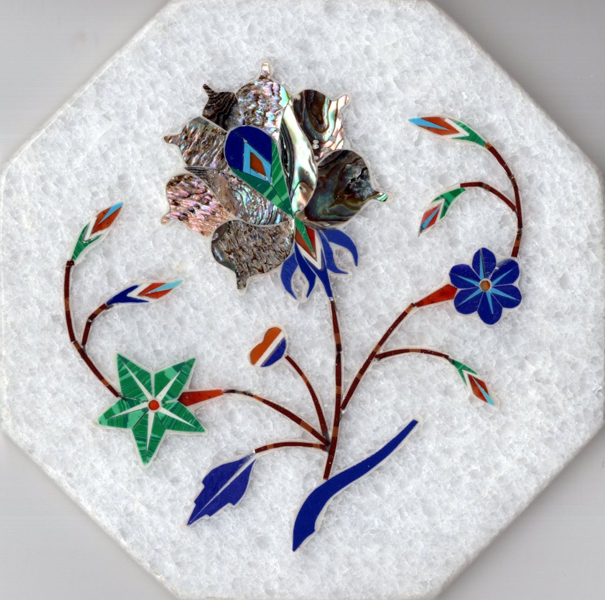 Indian Parchin Kari Marble Inlay Art Handmade 4″ Floral Mosaic Home De ...