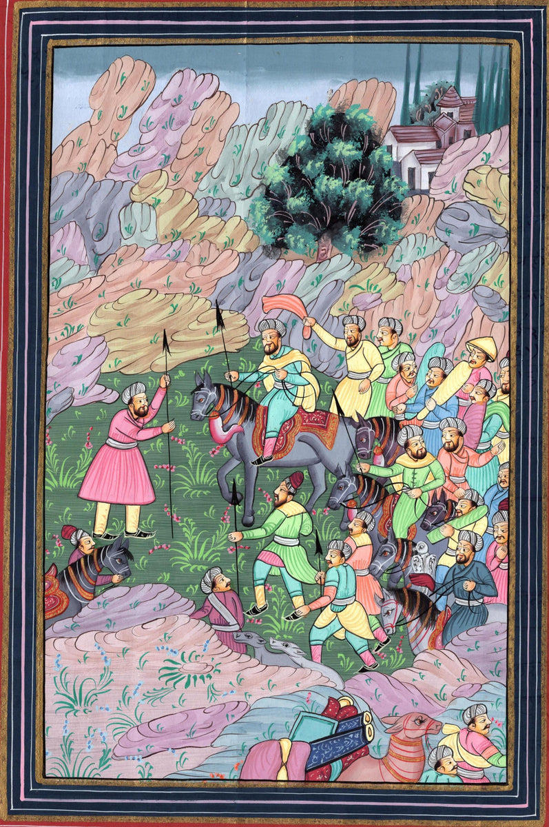 Mughal Emperor Babur Painting Handmade Indian Moghul Miniature Ethnic ...