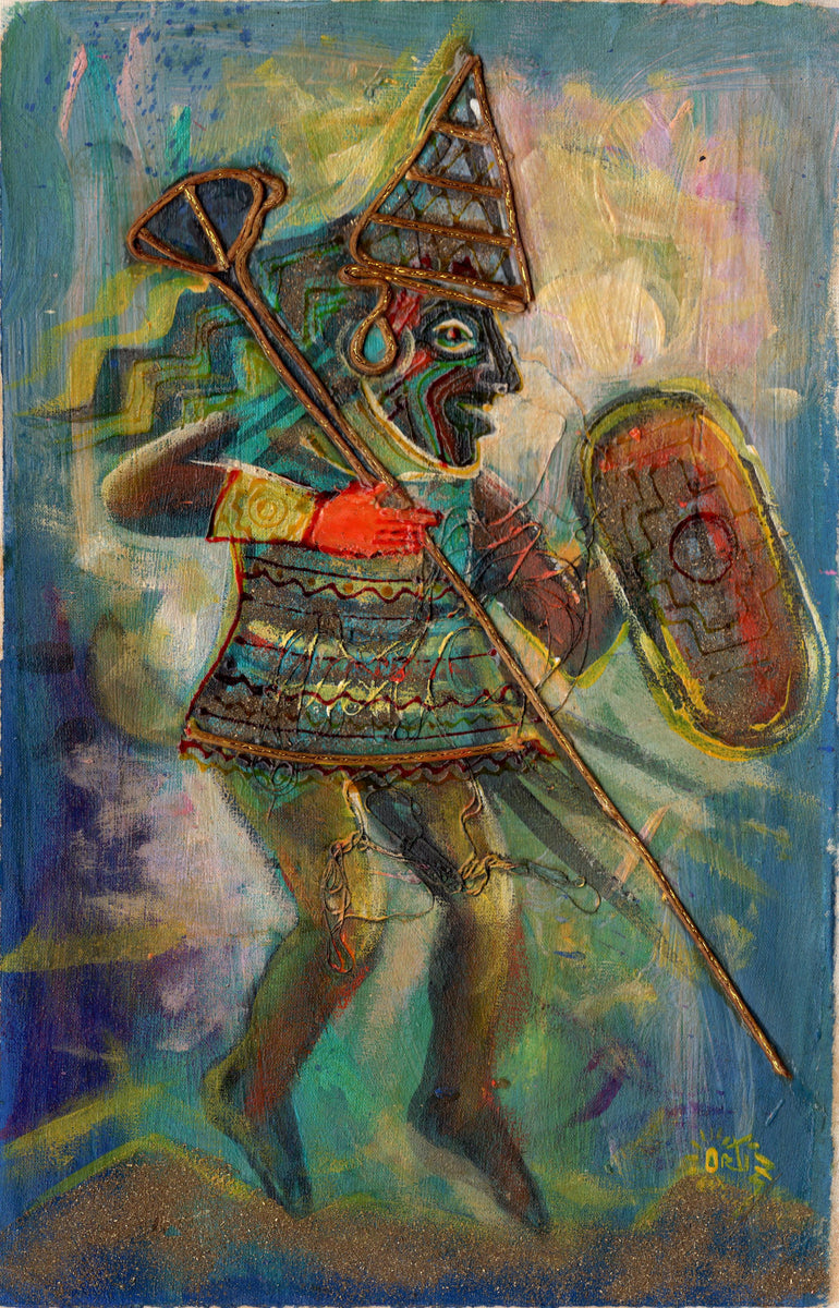 Peruvian Cuzco Inca Warrior Art Handmade Oil on Canvas Peru Ethnic Fol ...