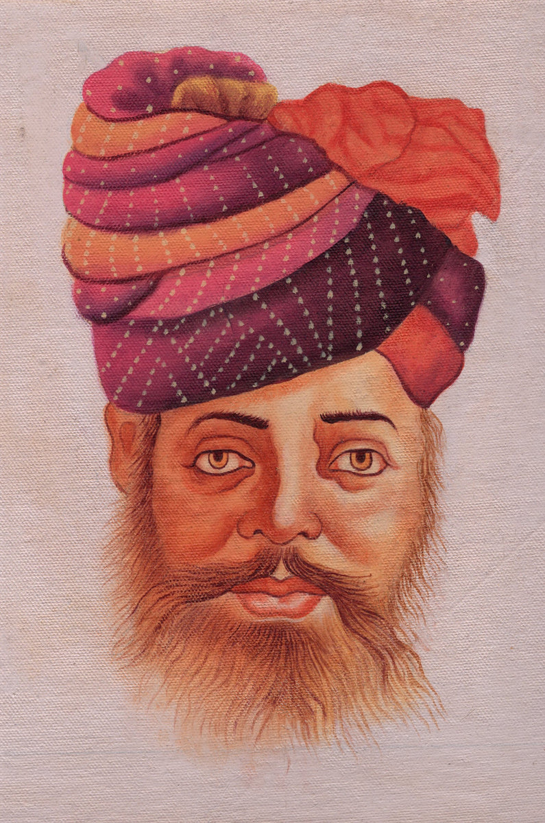 Rajasthani Miniature Painting Handmade Indian Rajput Turban Pagri Port ...