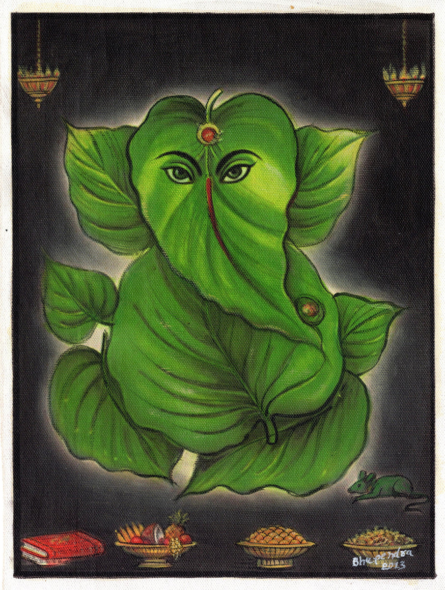 Lord Ganesh Painting Handmade Oil Color Indian God Ganesha Hindu Relig ...