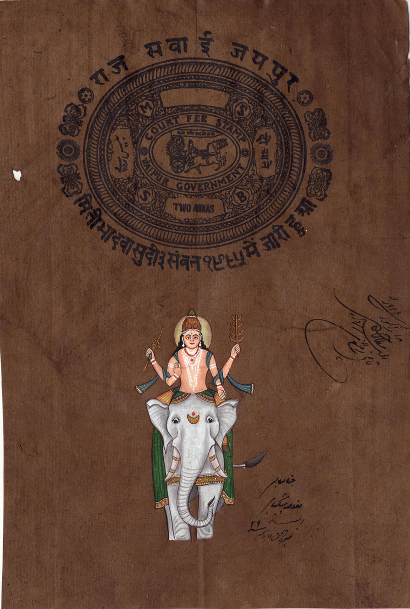 Indra Airavata Hindu Deity Painting Handmade Indian Miniature Ethnic S ...